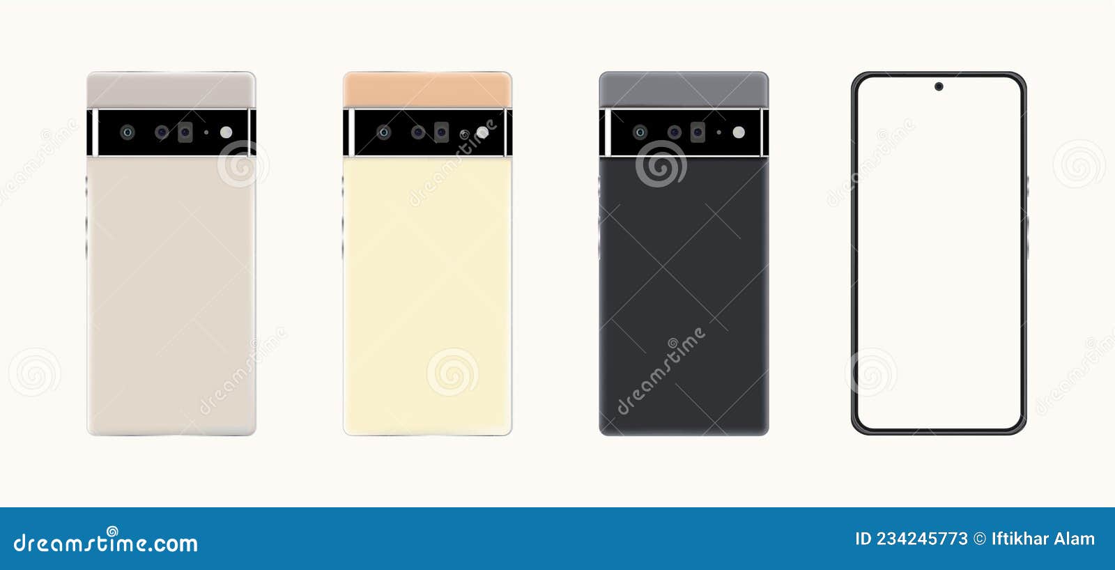 Google Pixel Mobile Set Vector with Colorful Frames and a Triple Camera ...