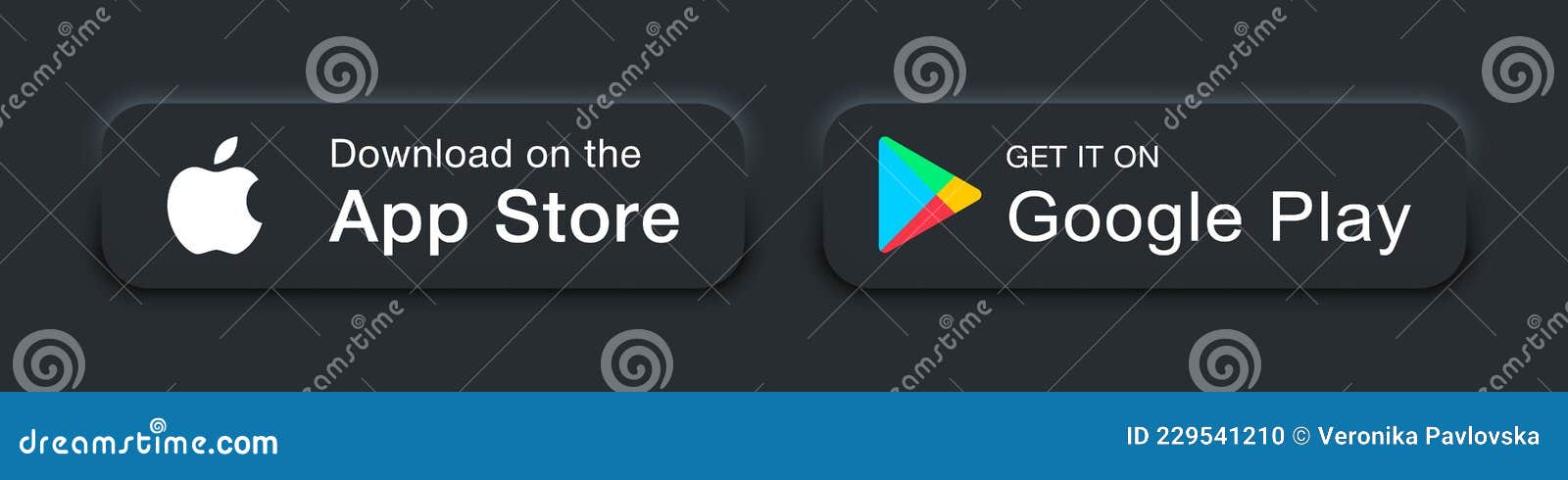 Google Play Store and Apple App Store Buttons with Realistic Shadows on ...