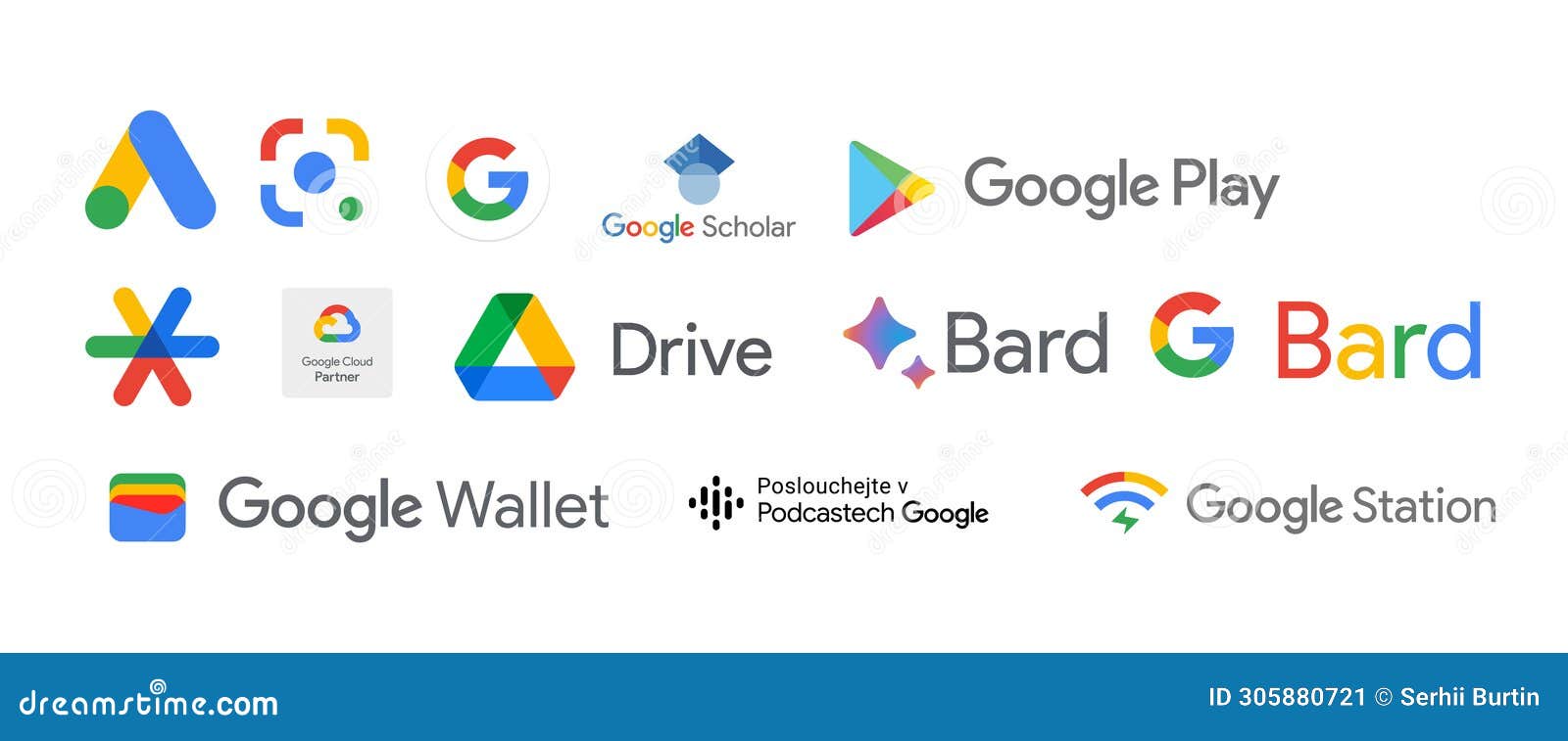 Google Products and Programs. Icons Set of Popular Applications with ...