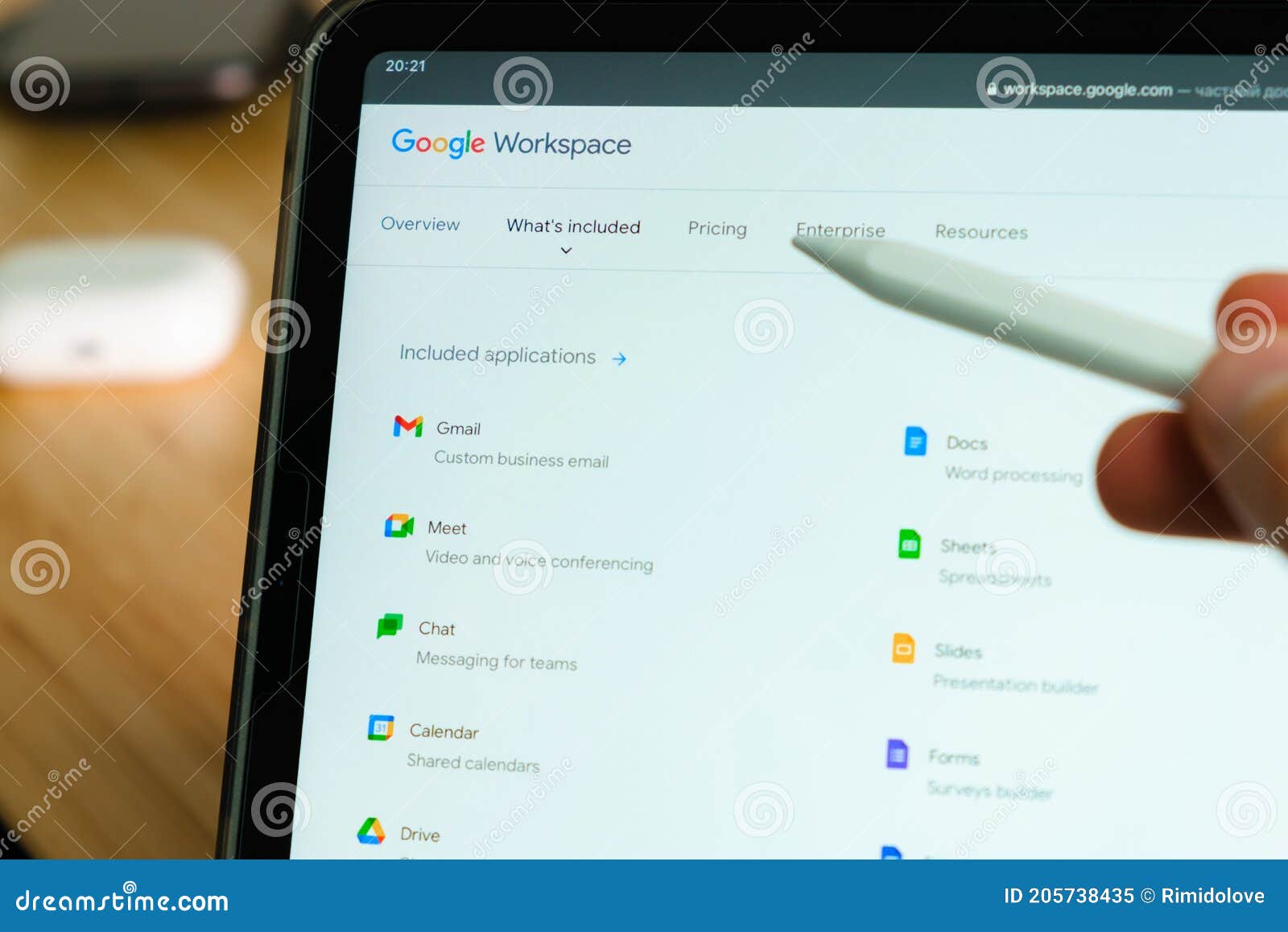 Google Workspace Logo Shown by Apple Pencil on the IPad Pro Tablet ...