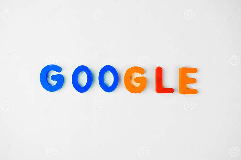 GOOGLE Written in Different Colored Letter Blocks on a White Background ...