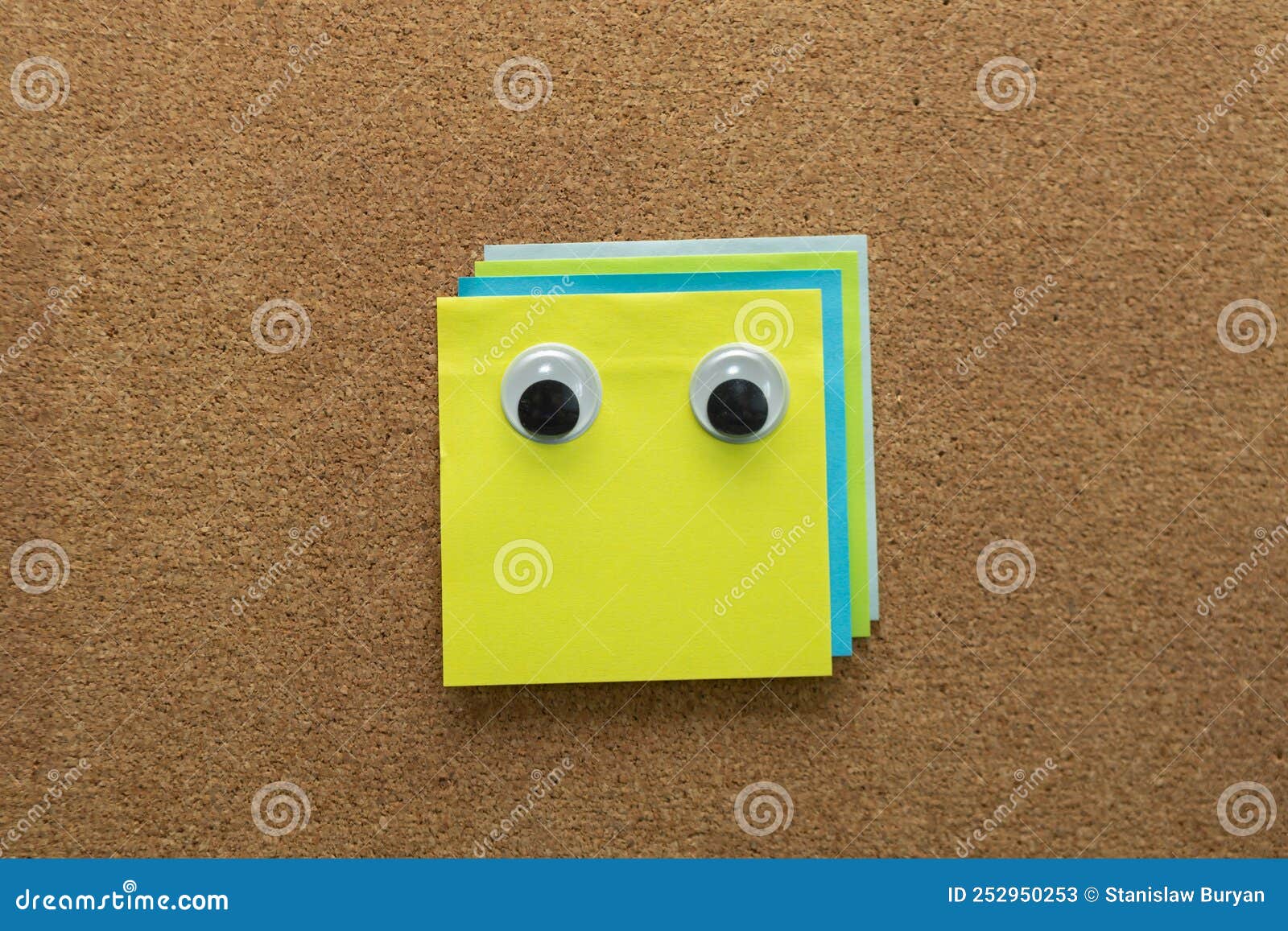 Googly Eyes on Clean Multiple Sticky Note on Cork Board Concept Using ...