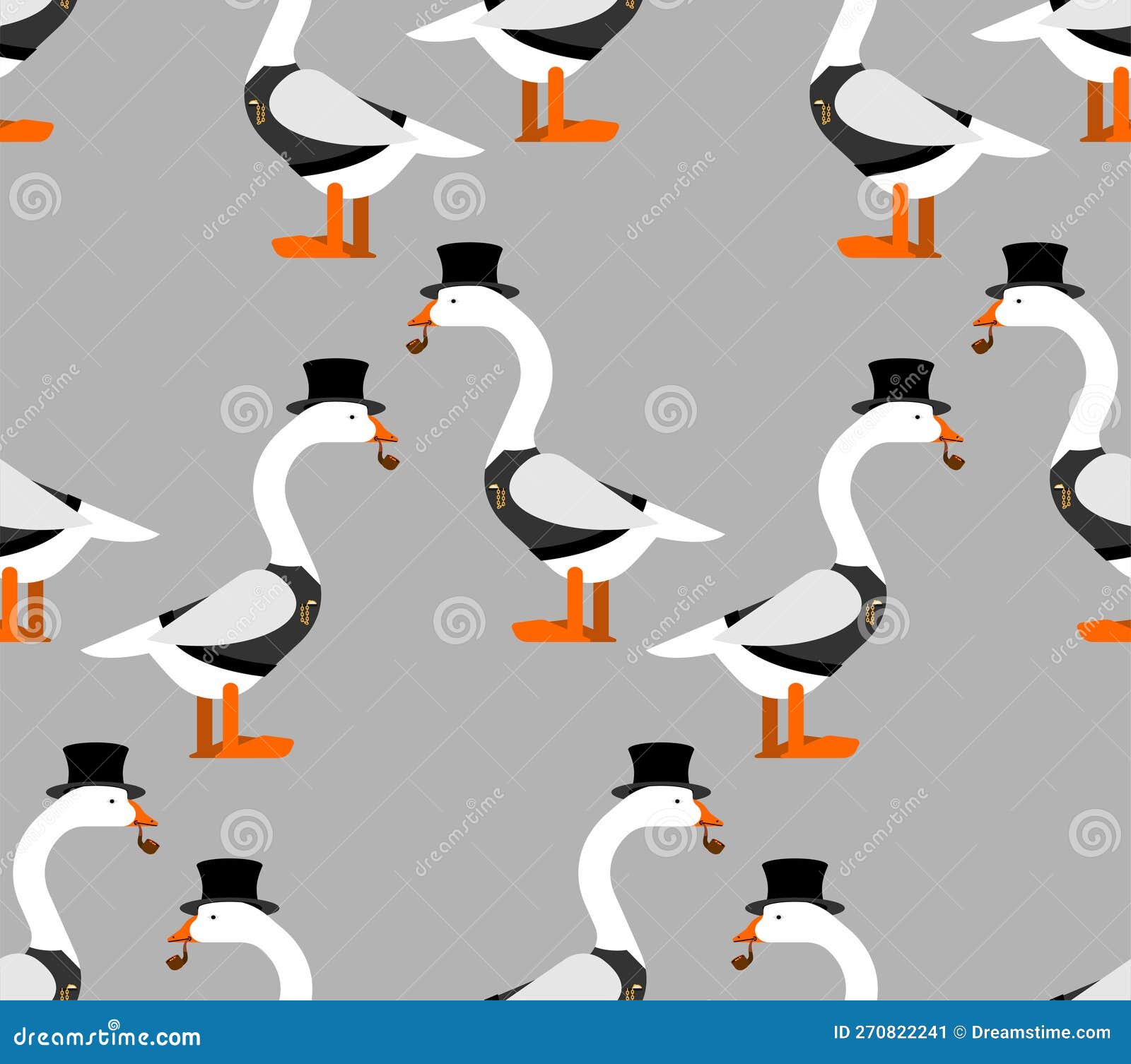 Goose Aristocrat Pattern Seamless. Goose in Hat and with Smoking Pipe ...