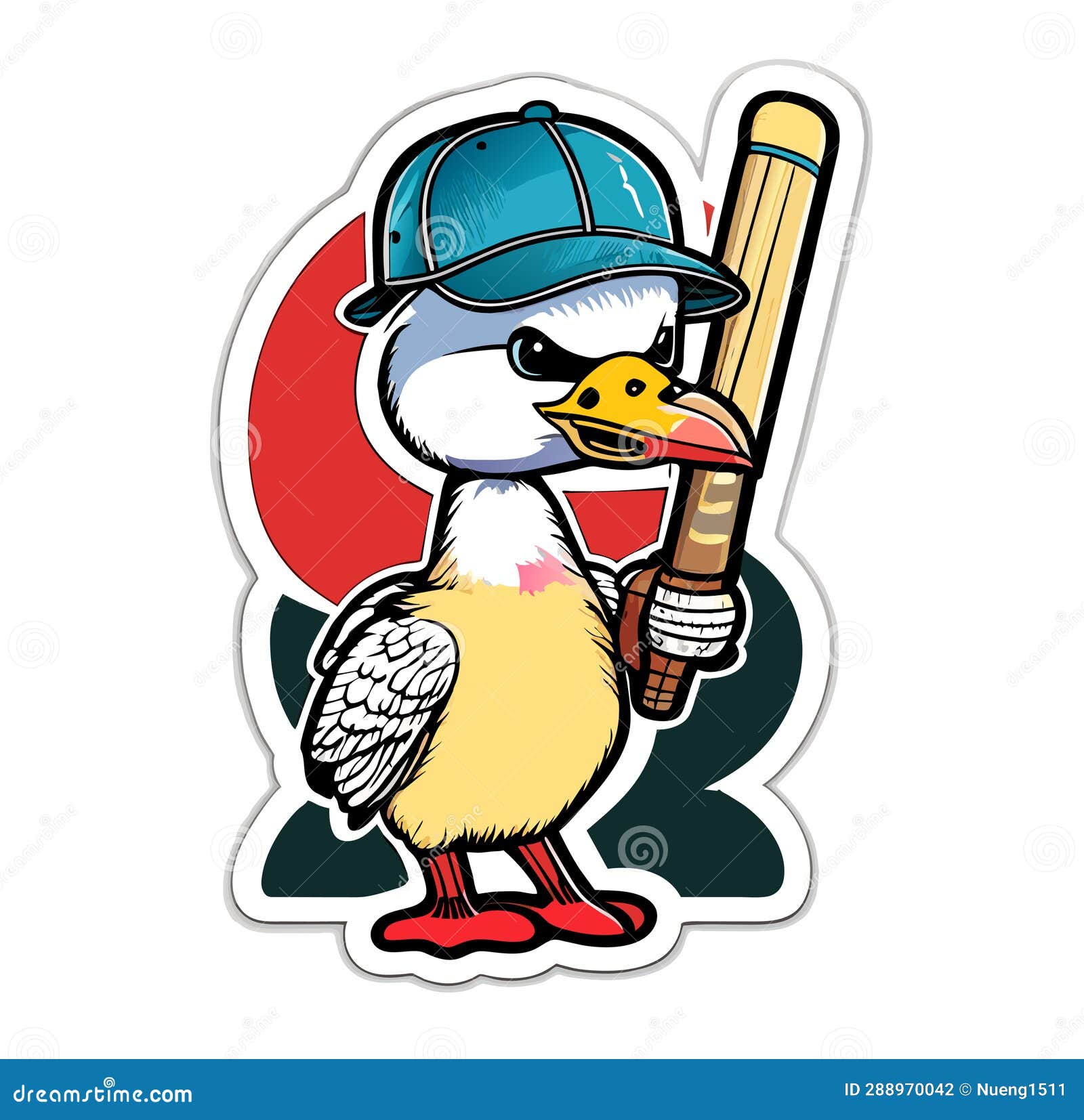 Goose with Baseball Bat Sticker Cute Stock Vector - Illustration of ...