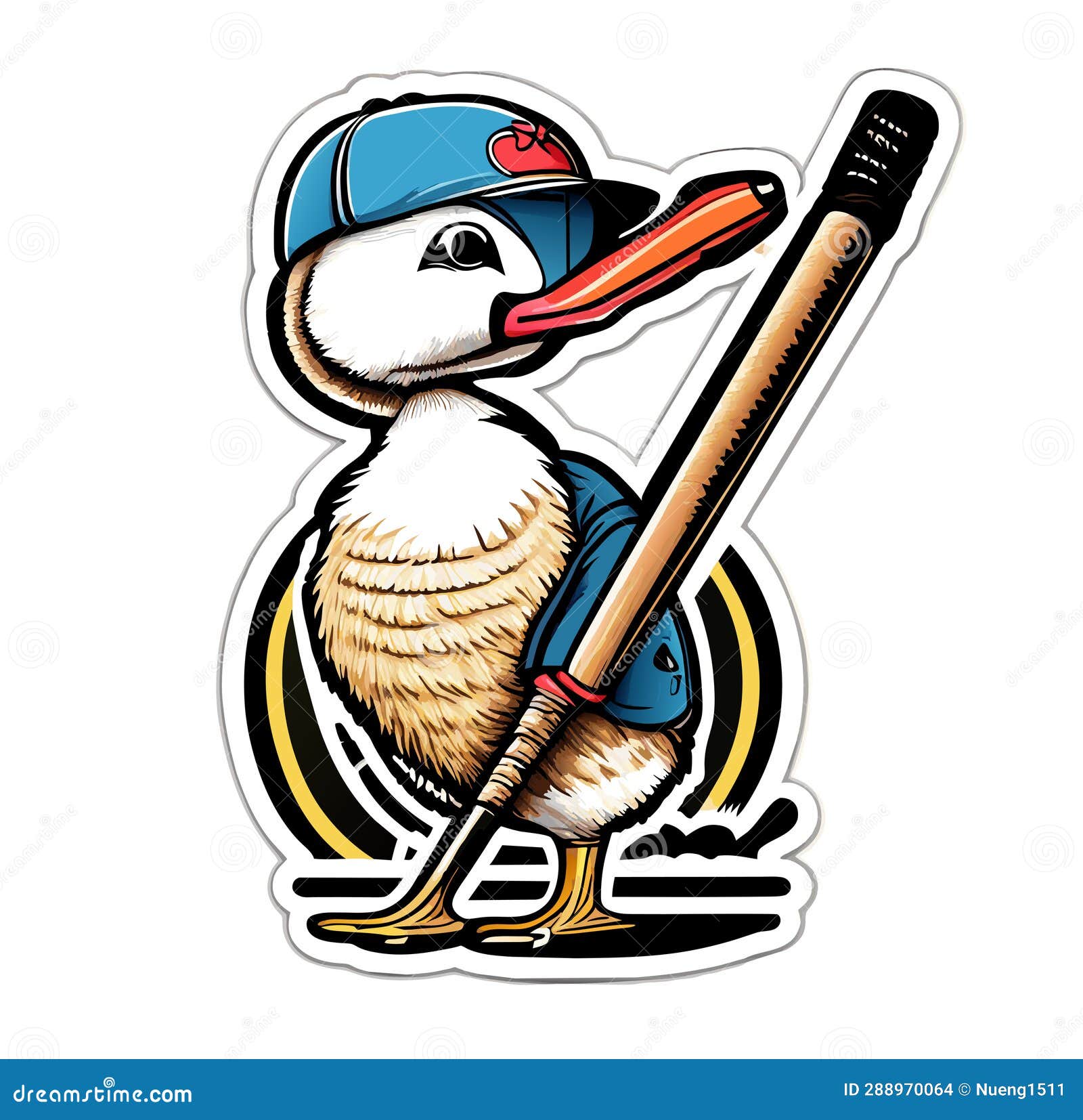 Goose with Baseball Bat Sticker Cute Stock Vector - Illustration of ...