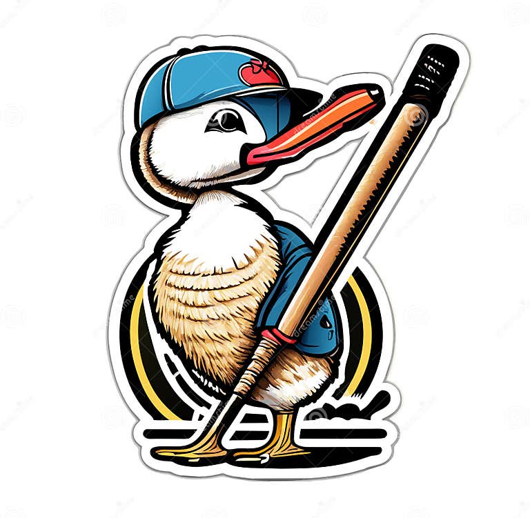 Goose with Baseball Bat Sticker Cute Stock Illustration - Illustration ...