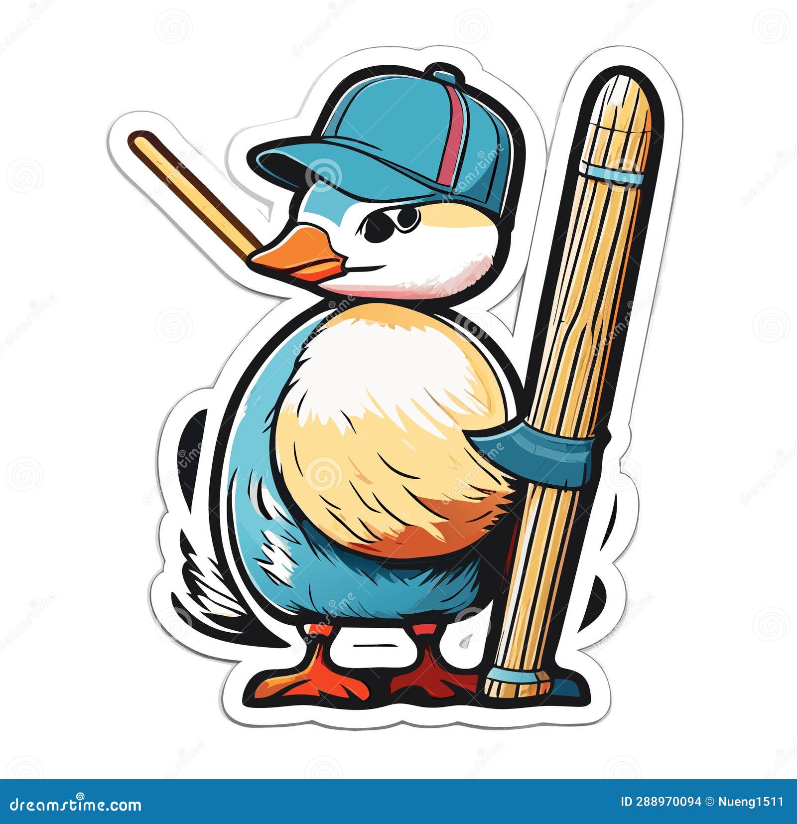 Goose with Baseball Bat Sticker Cute Stock Illustration - Illustration ...