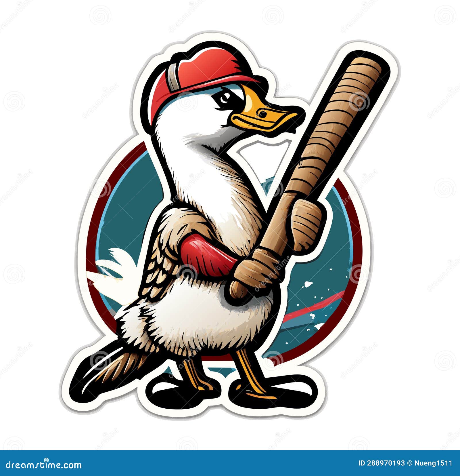 Goose with Baseball Bat Sticker Cute Stock Illustration - Illustration ...