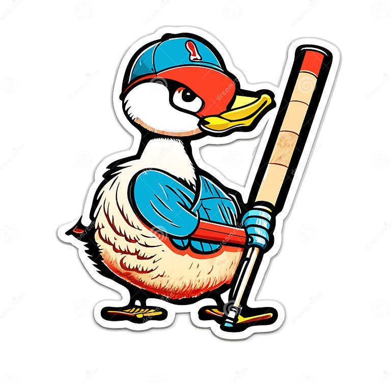 Goose with Baseball Bat Sticker Cute Stock Illustration - Illustration ...