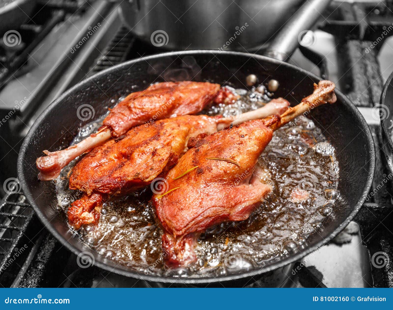 Goose Drumstick Frying in a Pan Stock Photo - Image of food, chicken ...
