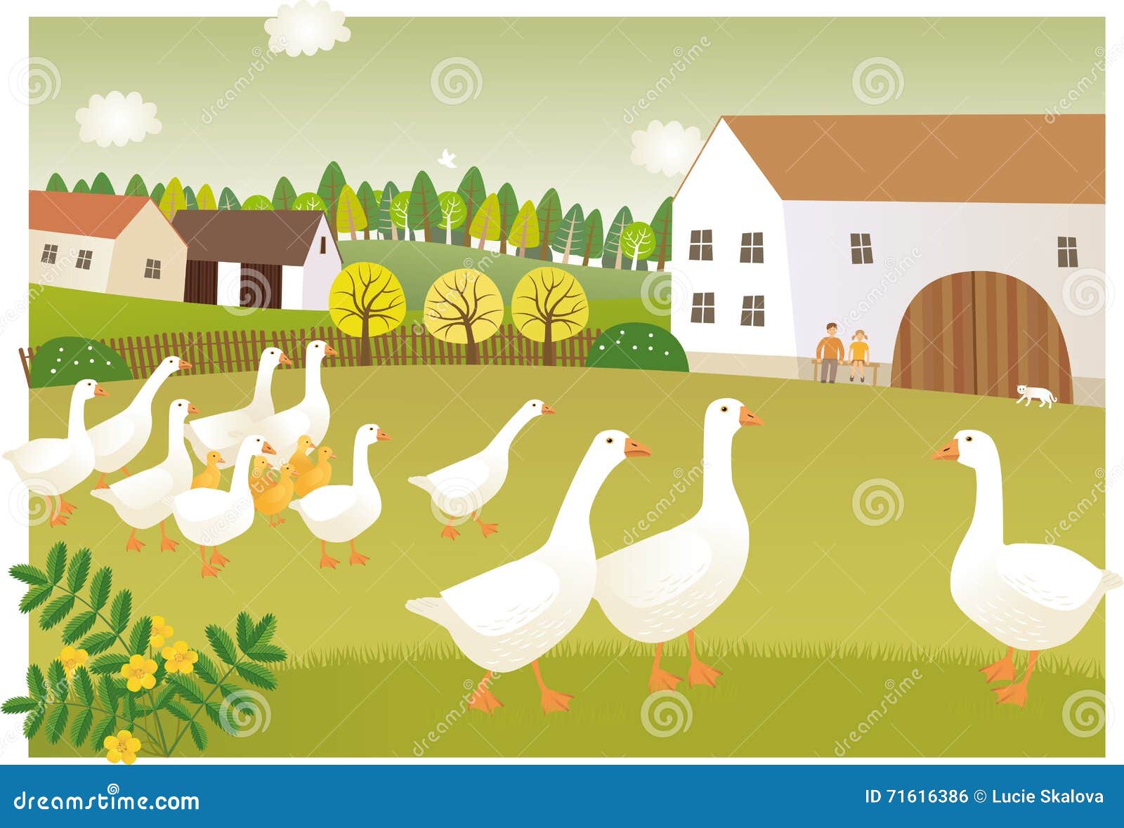 Goose farm stock vector. Illustration of gander, geese - 71616386