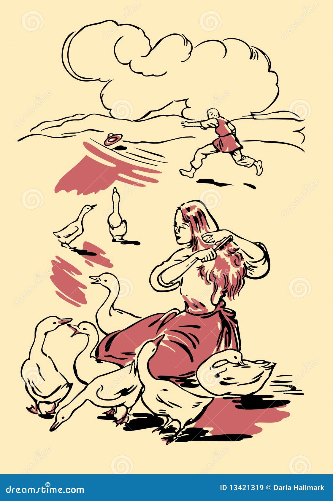 The Goose Girl stock vector. Illustration of drawing - 13421319