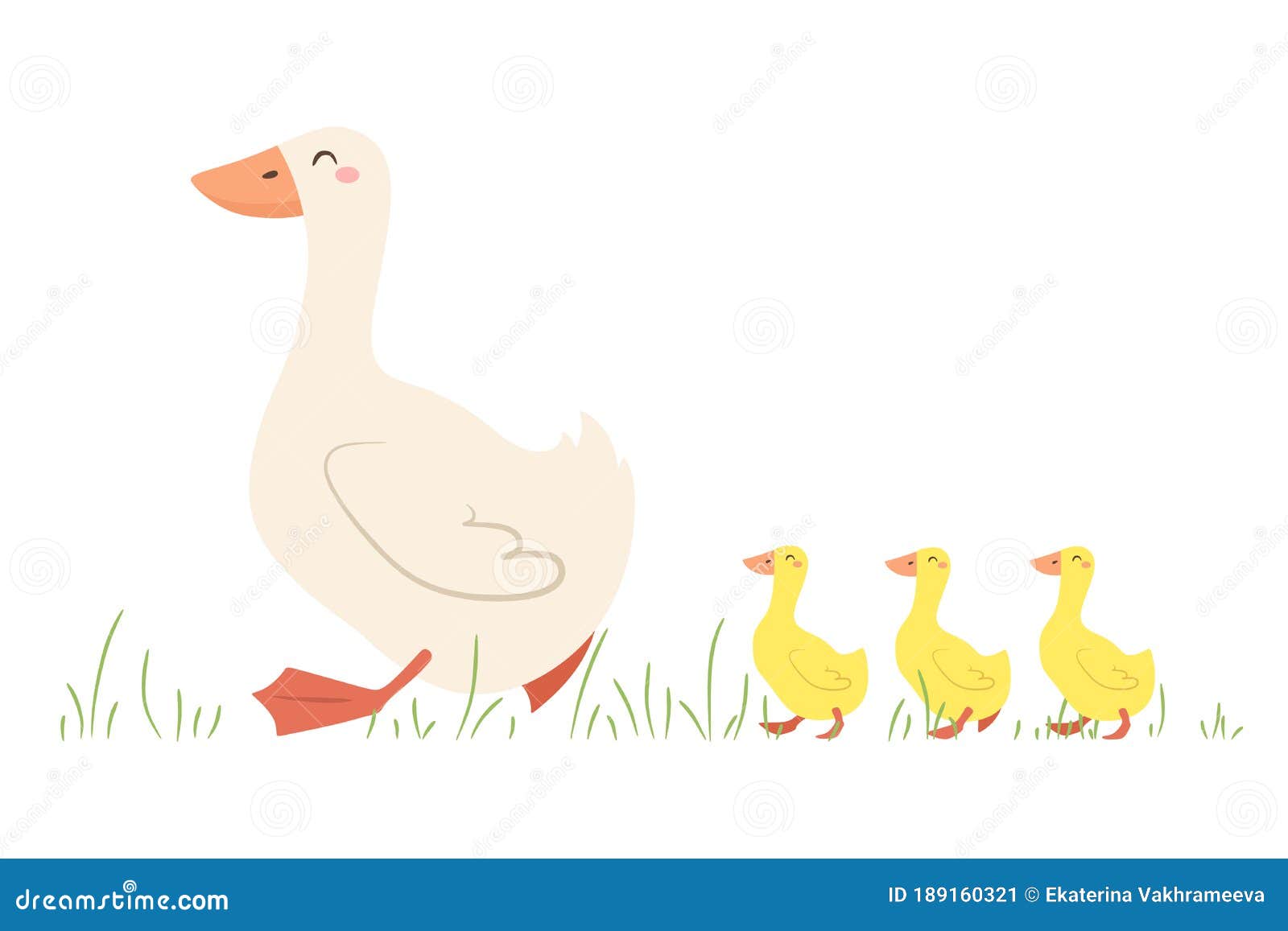 Goose with Goslings. Vector Illustration in Cartoon Flat Style. Stock ...