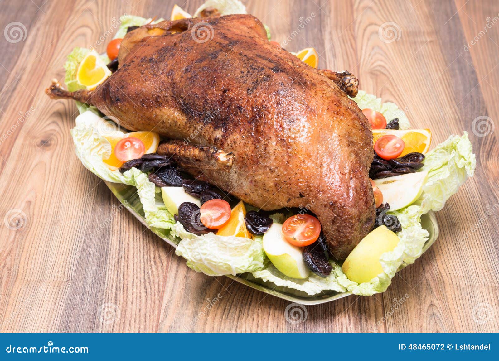 Goose Roasted with Apples and Prunes Stock Photo - Image of heat ...
