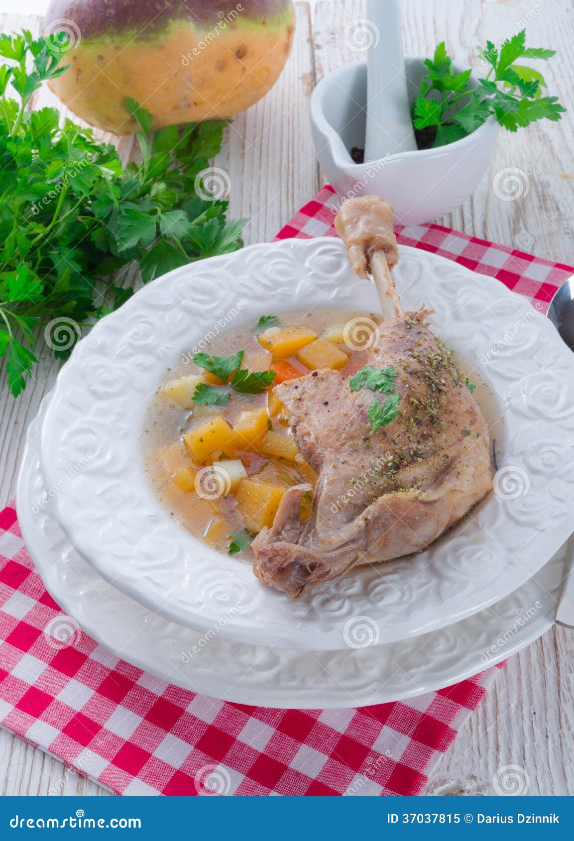 Goose - Soup with Red Wine and Thyme Stock Image - Image of dish ...