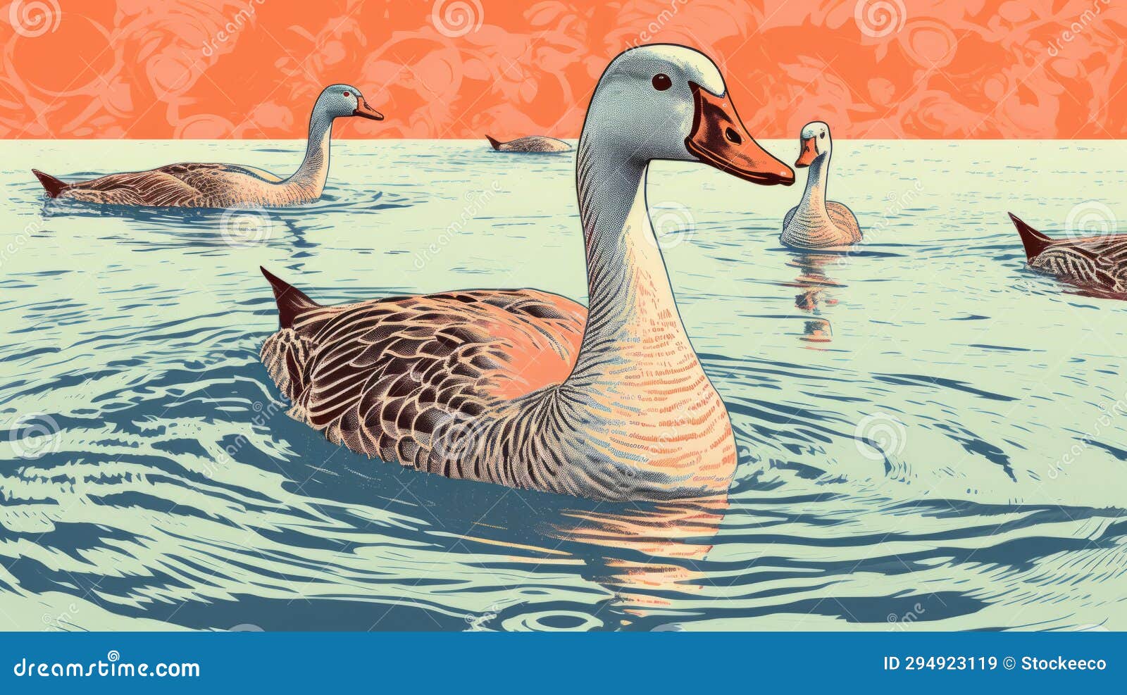 Goose Image with Risograph Gr 1700 Texture Stock Illustration ...