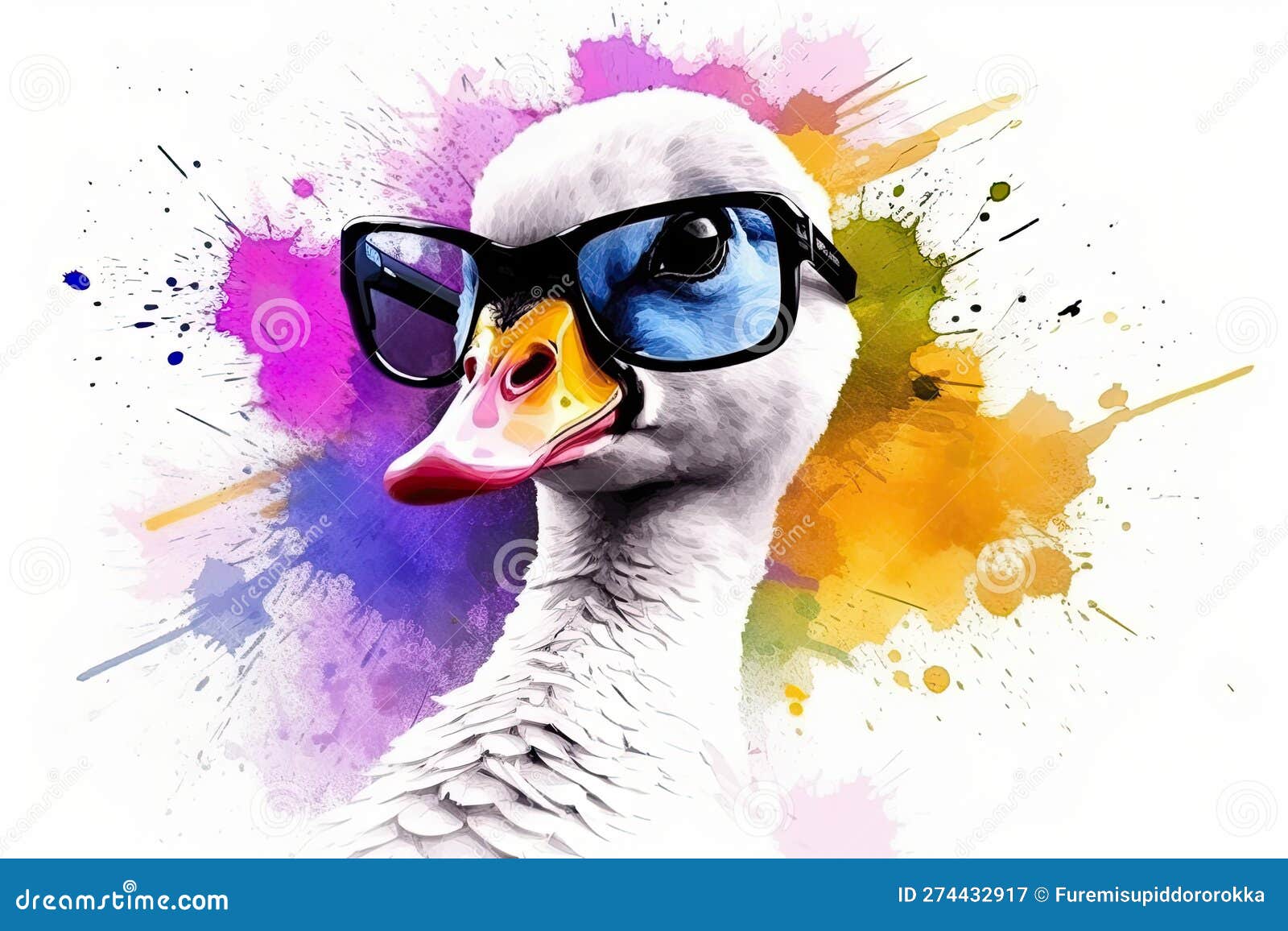 Goose in Sunglasses Realistic with Paint Splatter Abstract Generative ...