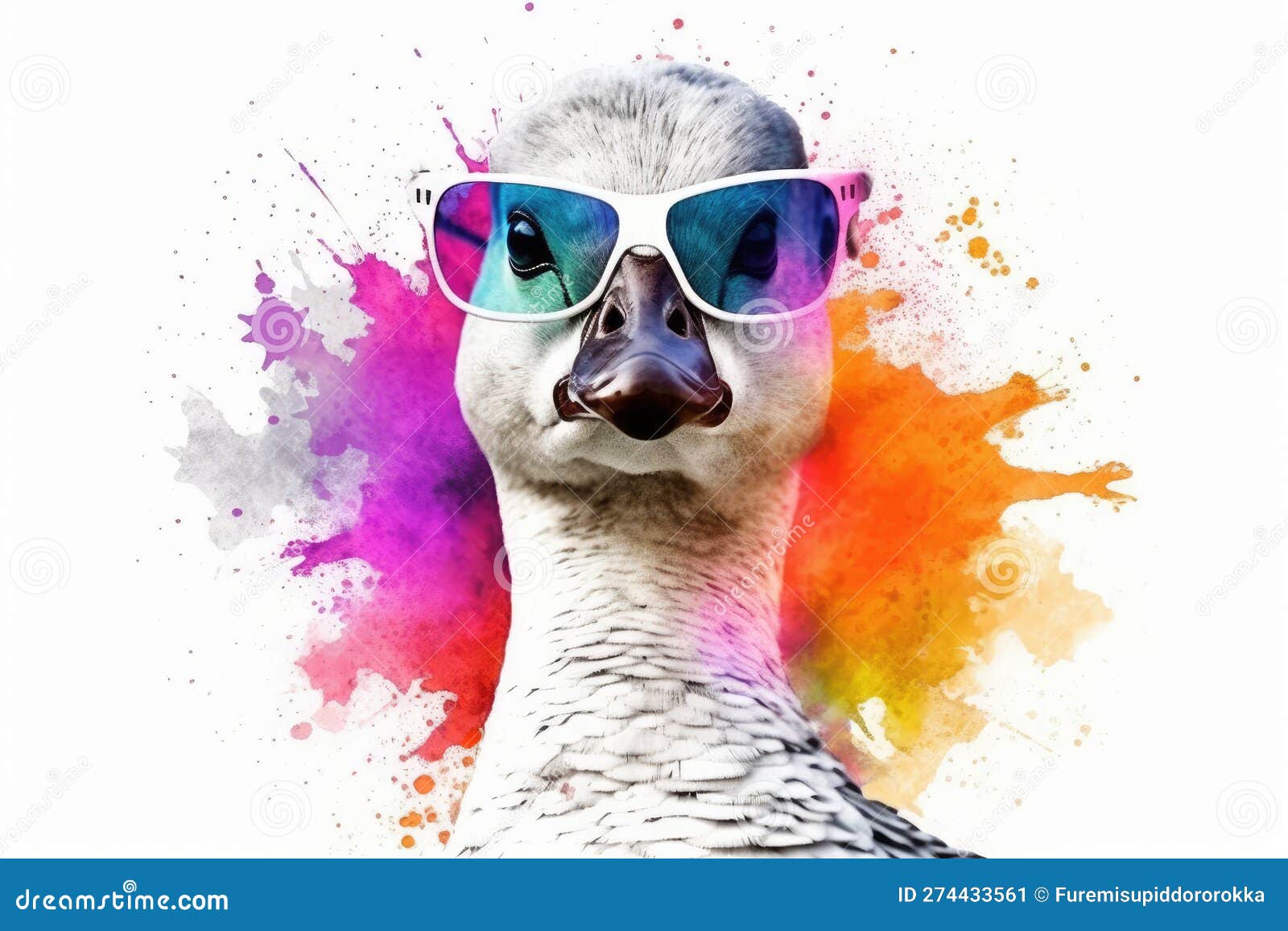 Goose in Sunglasses Realistic with Paint Splatter Abstract Generative ...