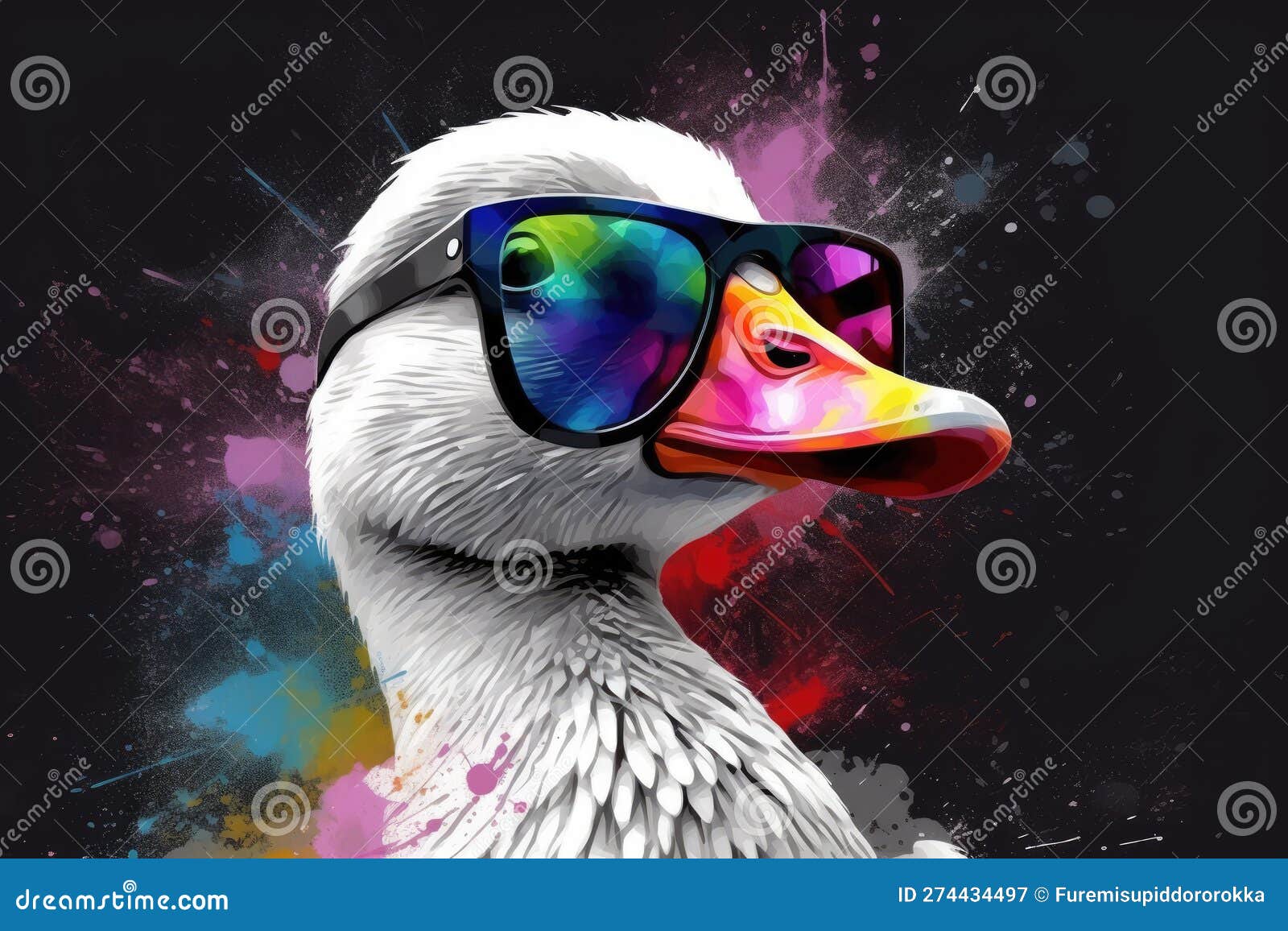 Goose in Sunglasses Realistic with Paint Splatter Abstract Generative ...