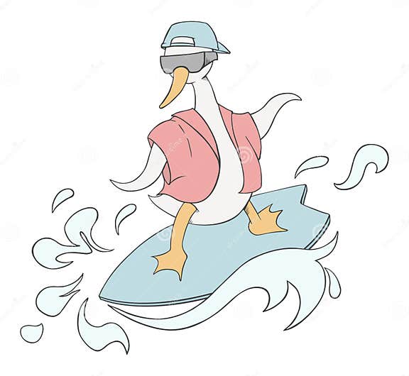 Goose surf hand draw stock illustration. Illustration of beach - 314199790