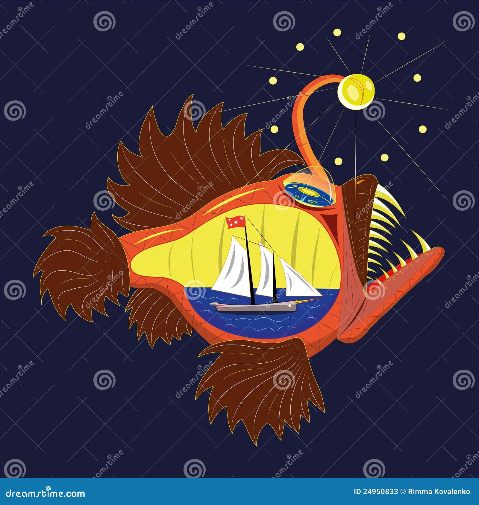 Goosefish and ship. stock vector. Illustration of fins - 24950833