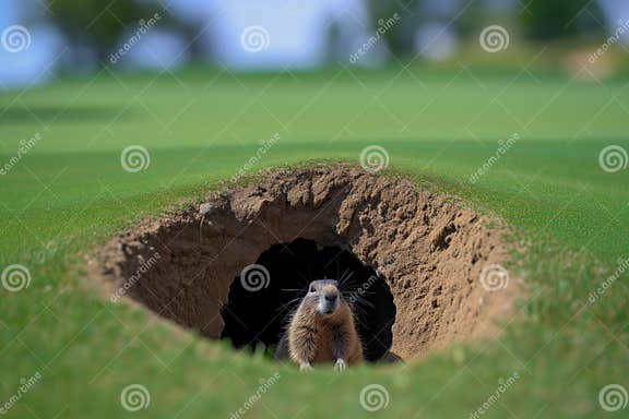 Gopher Popping Out of a Tunnel Hole on a Golf Course Stock Photo ...