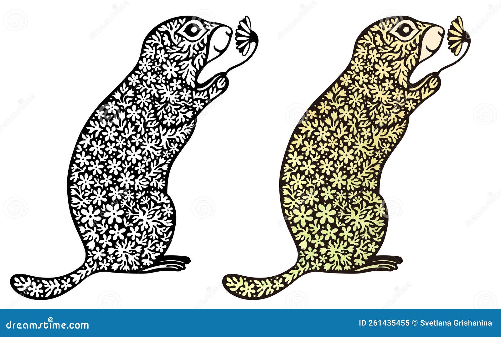 A Sitting Gopher with a Flower in Its Paws. Stock Vector - Illustration ...