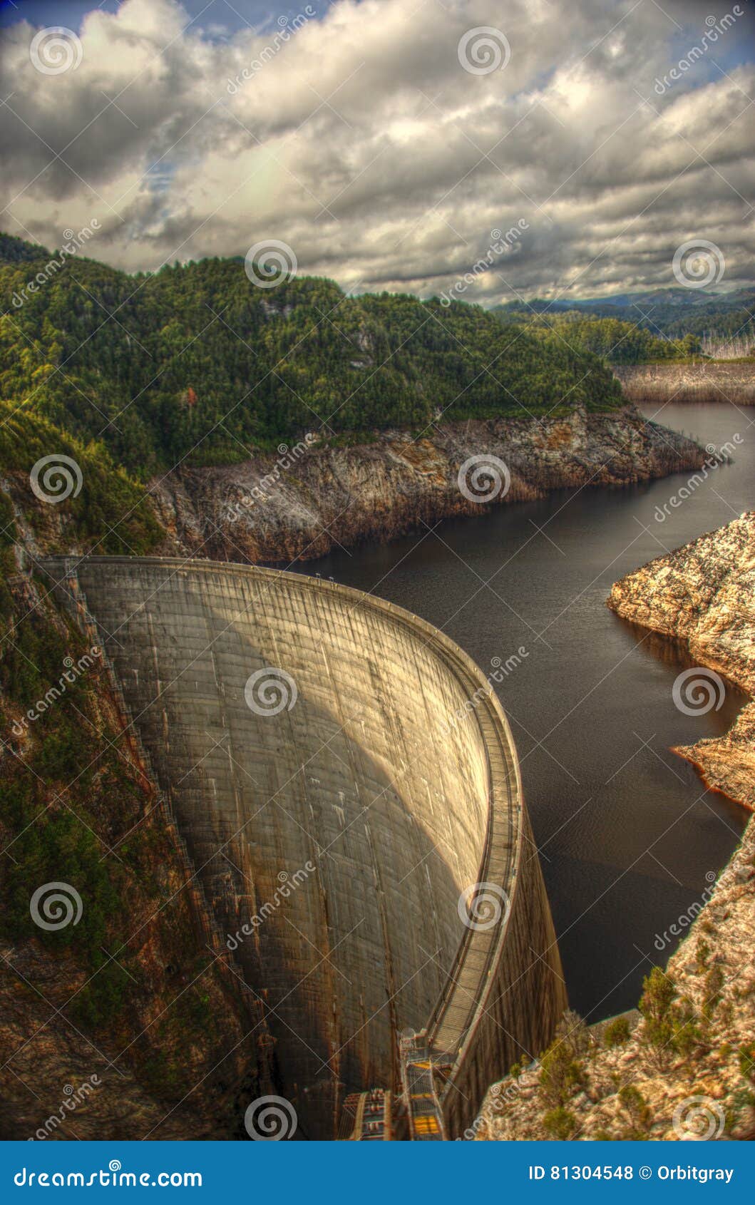 Gordon Dam stock photo. Image of cloud, hill, tree, gordon - 81304548