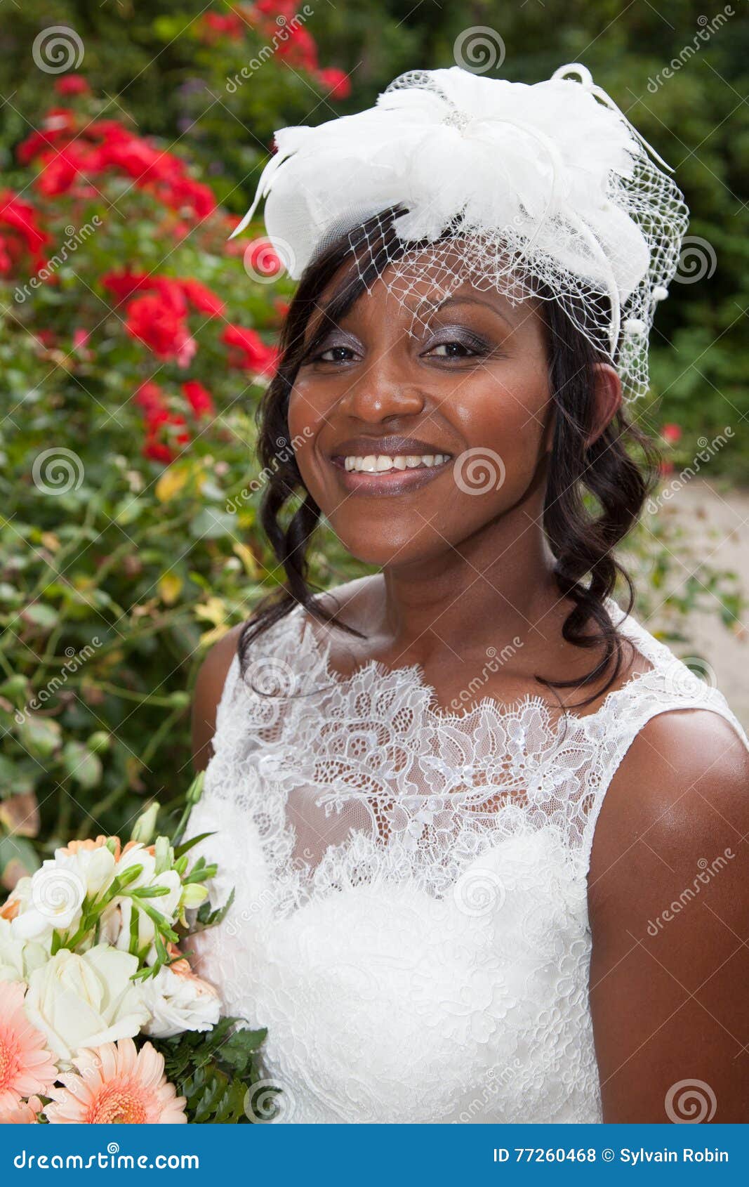 Gorgeous African American Bride Outside Posing and Smiling Stock Photo ...