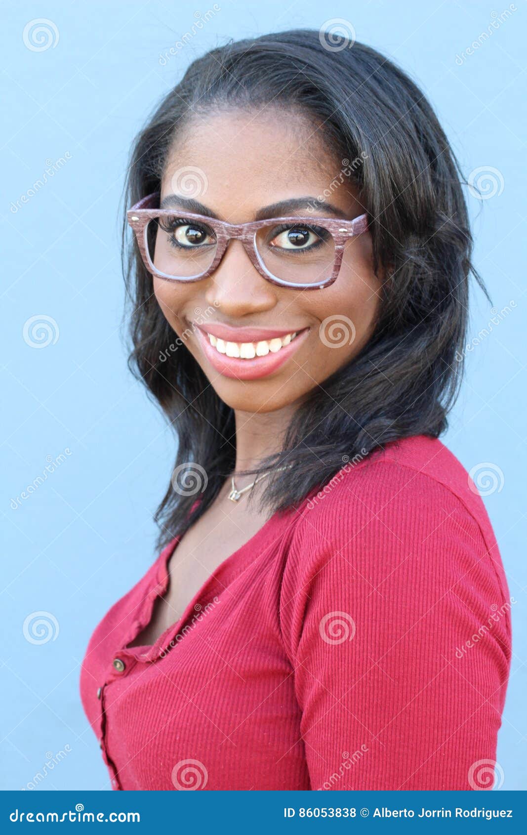 Gorgeous Black Woman Wearing Framed Spectacles Stock Photo - Image of ...