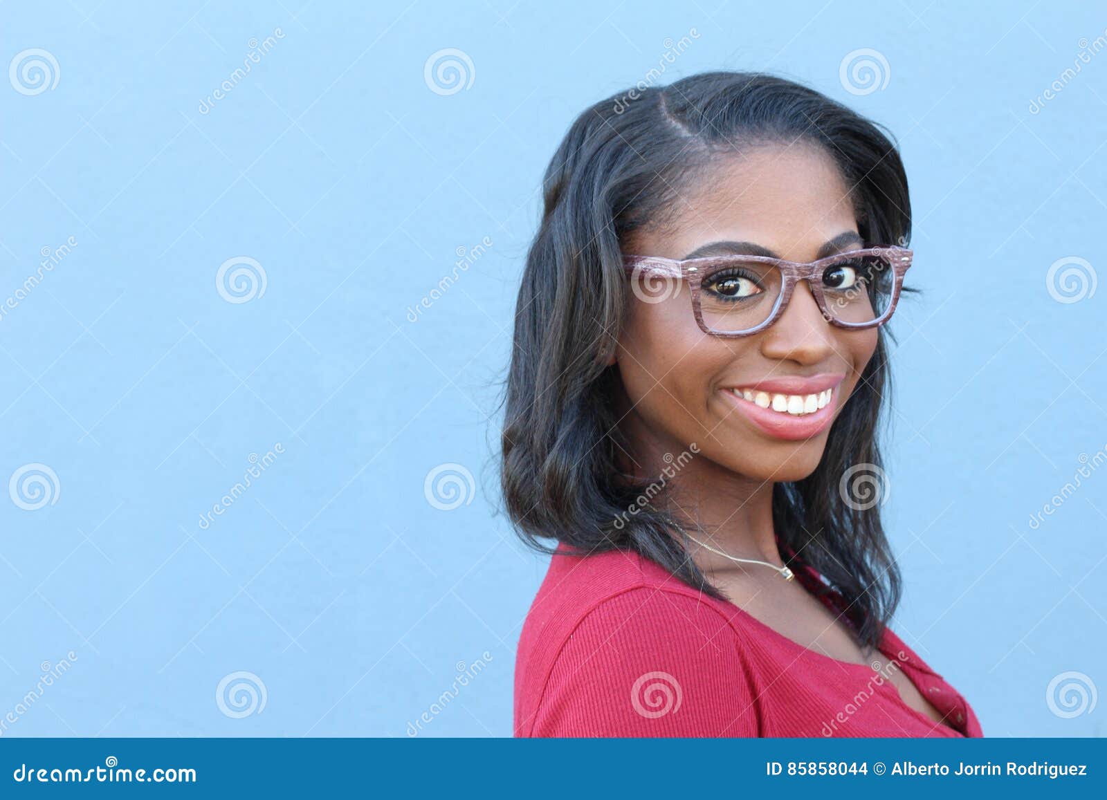 Gorgeous Black Woman Wearing Framed Spectacles with Copy Space Stock ...