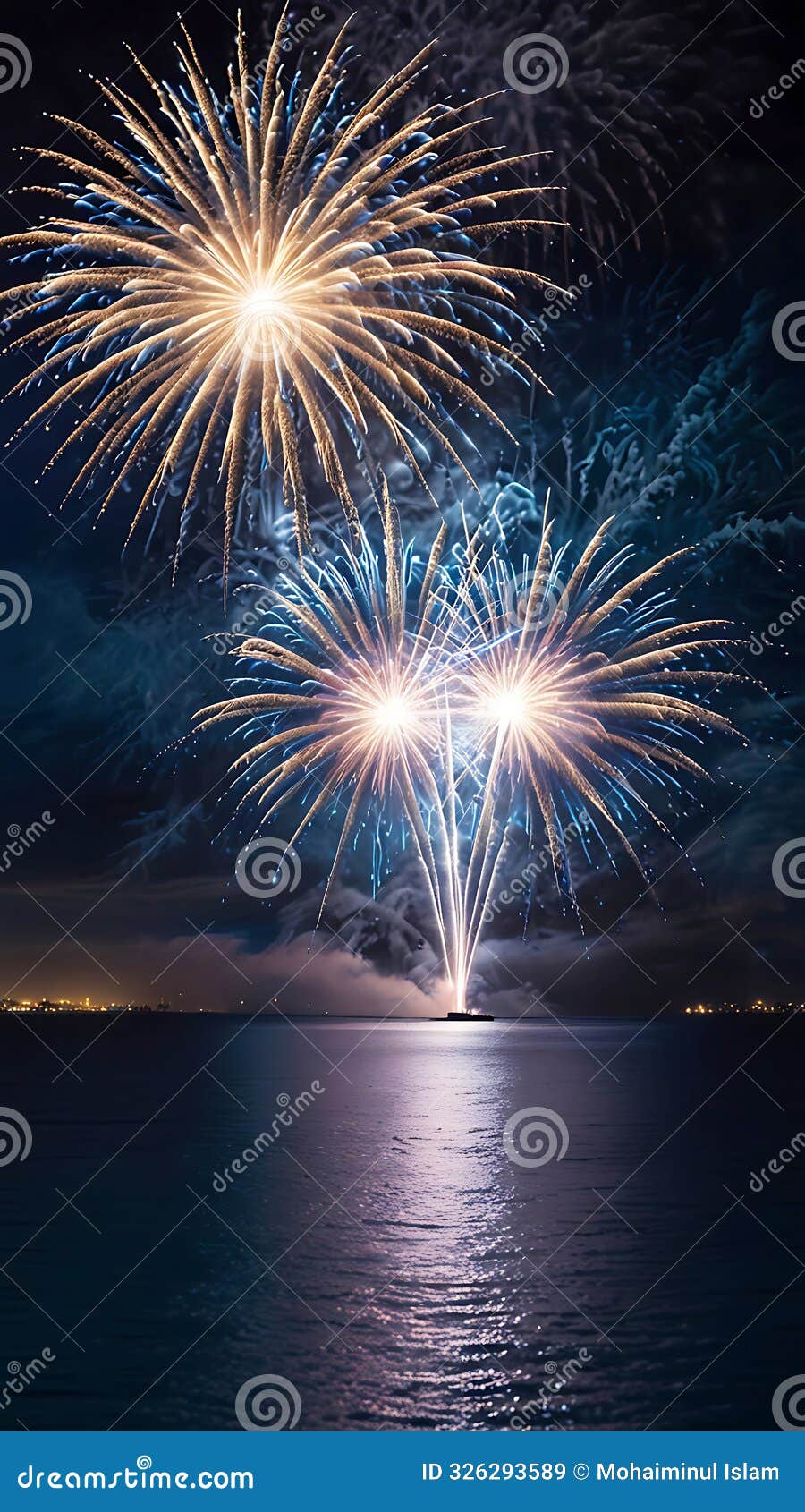 Gorgeous Blue Fireworks Display at Night Stock Illustration ...