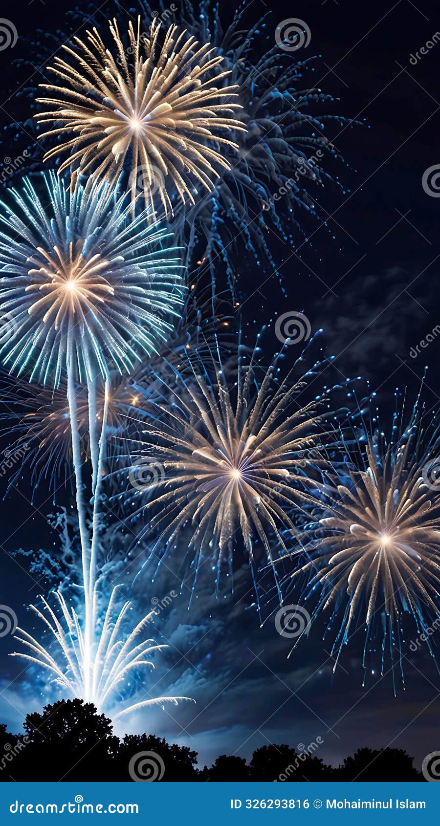 Gorgeous Blue Fireworks Display at Night Stock Illustration ...