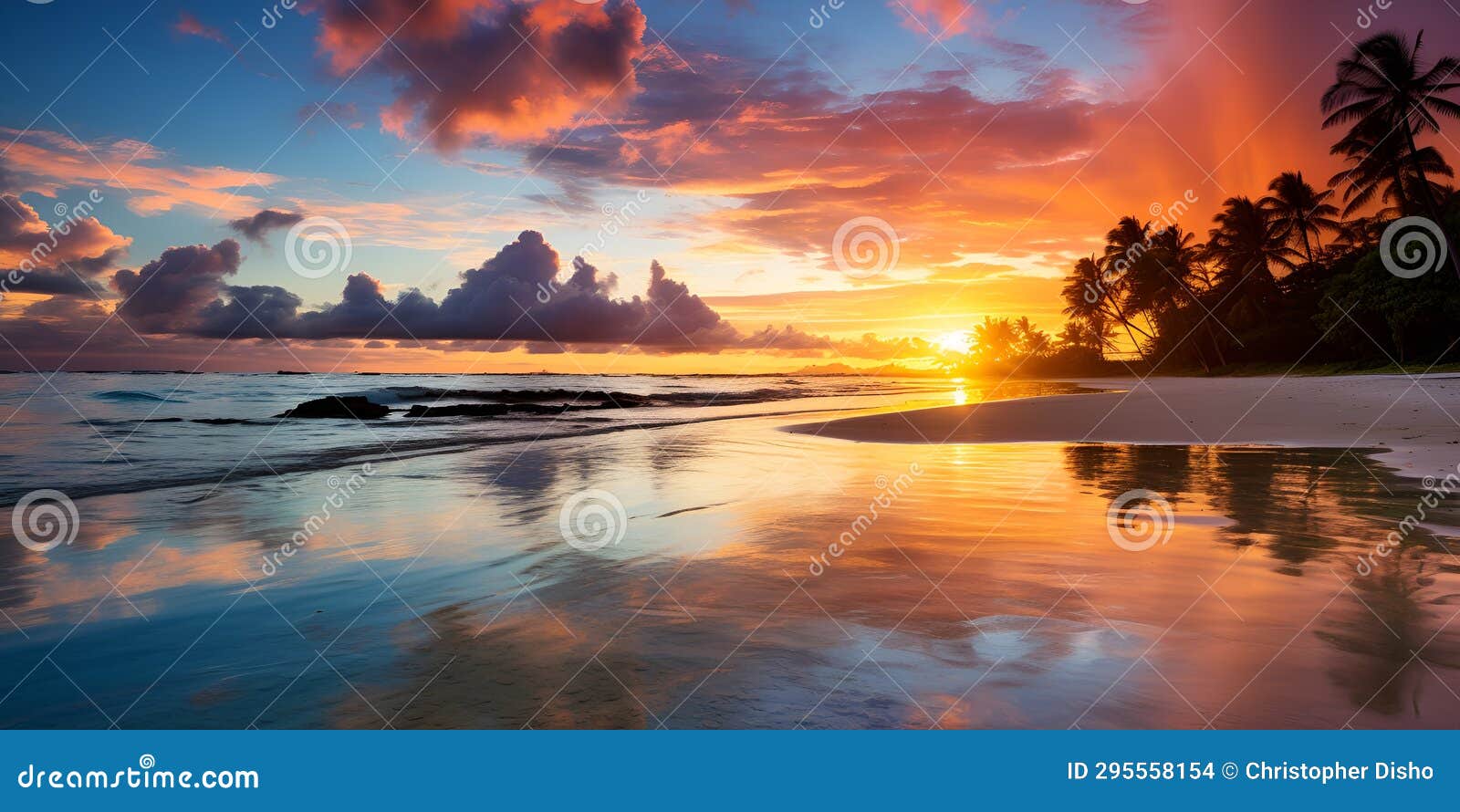 Gorgeous Blue Sky Over a Flat Ocean with Cloudy Sky, Ideal for Nature ...