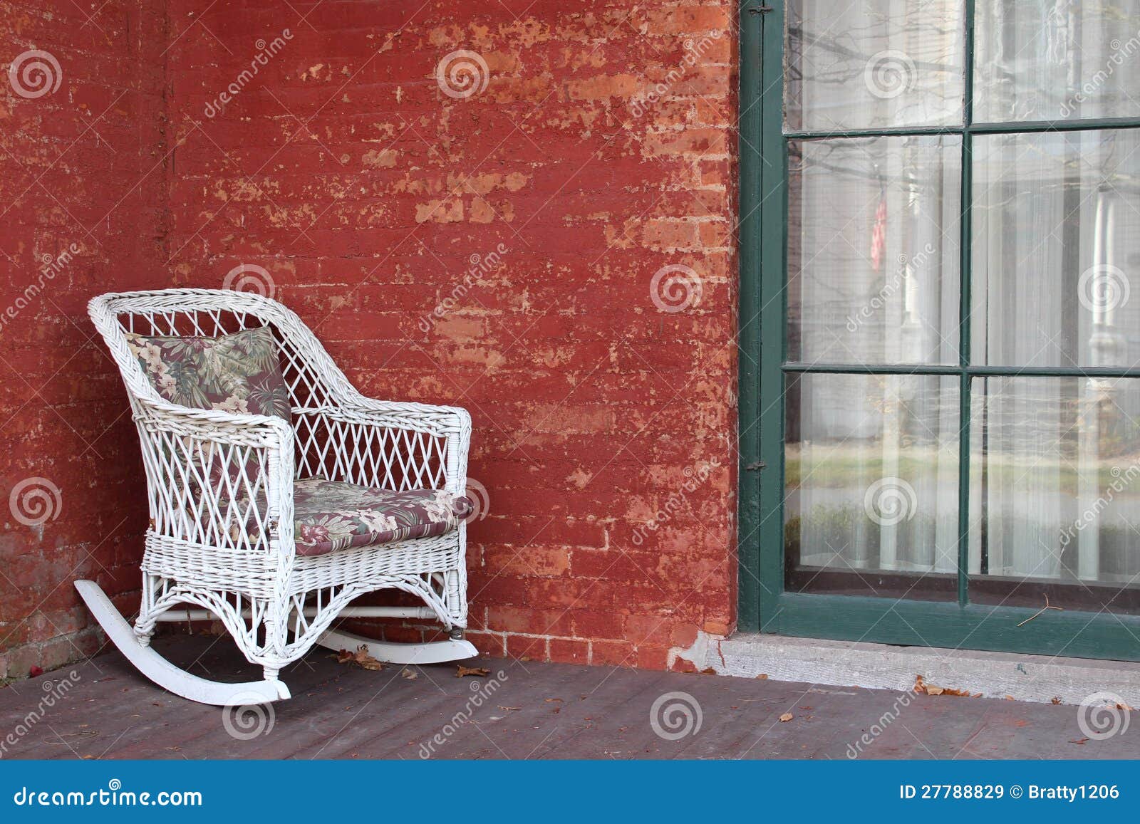 Gorgeous Brick Wall and White Wicker Chair Stock Image - Image of relax ...