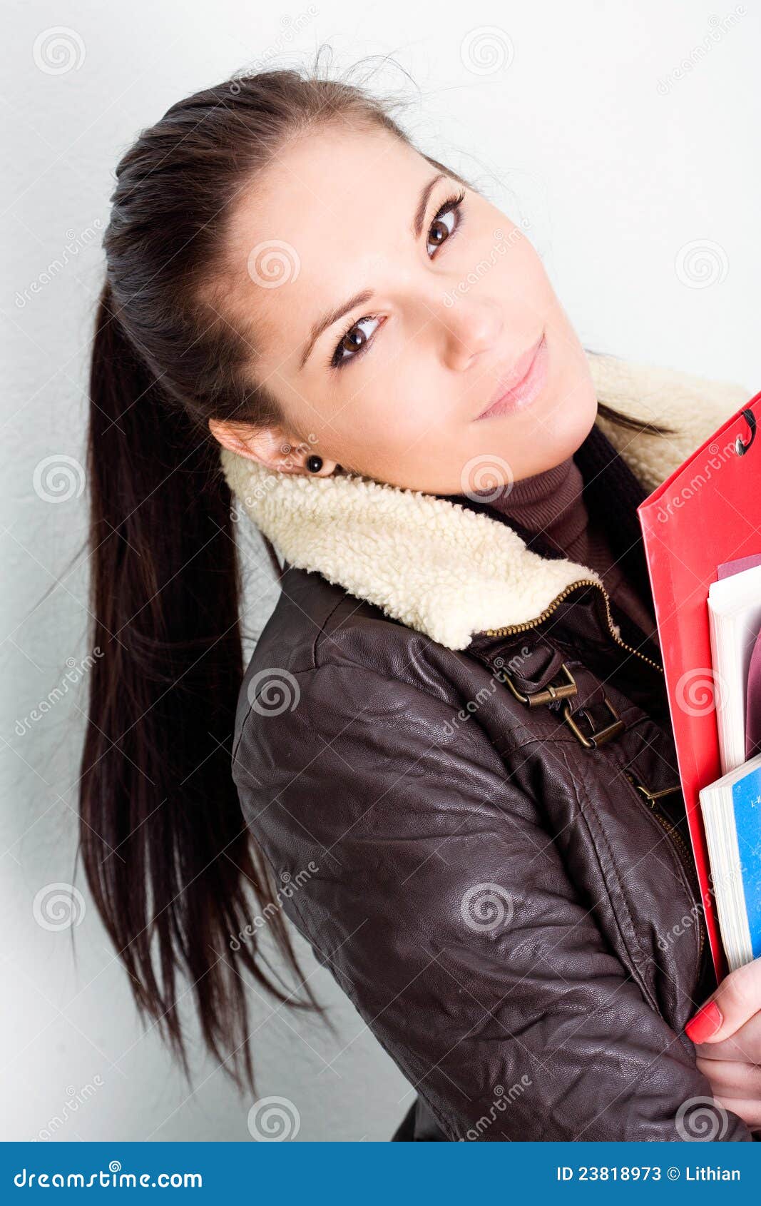 Gorgeous Brunette Student Girl. Stock Image - Image of camera, white ...