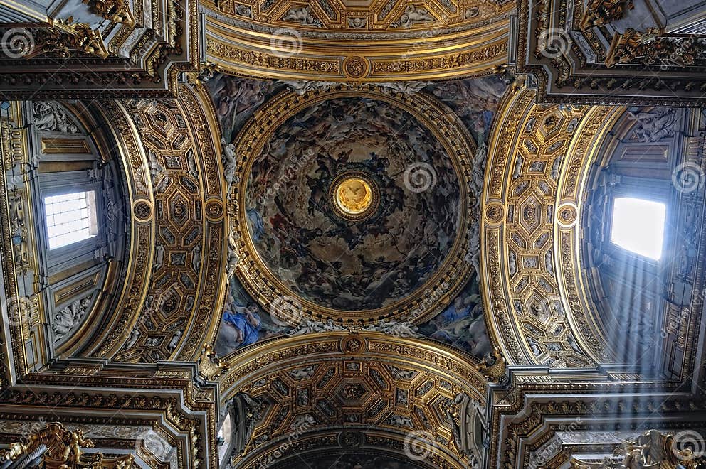 Gorgeous Ceiling of the Baroque Chirch in Rome Stock Photo - Image of ...