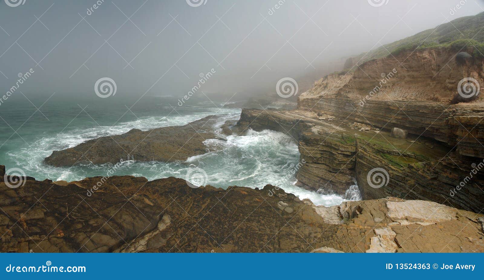 Gorgeous Cliff in the Fog on California Coast Stock Image - Image of ...