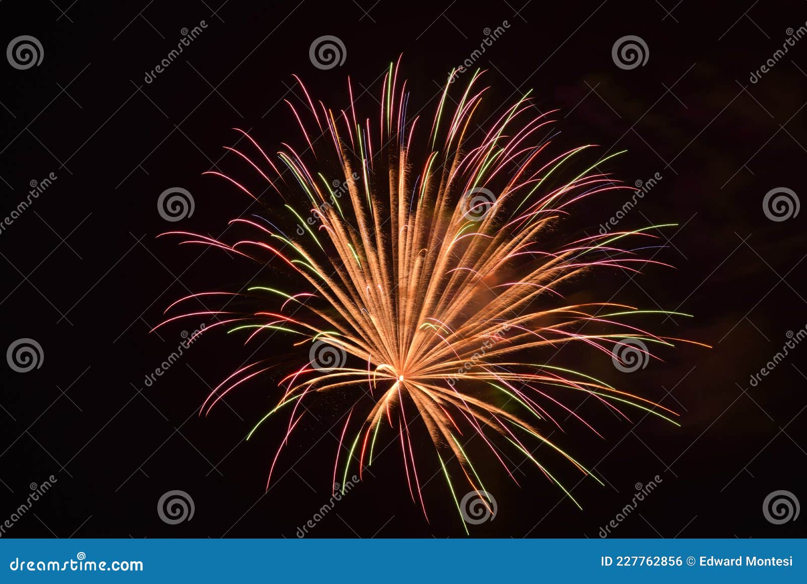 A Colorful Single Firework in the Night Sky Stock Photo - Image of ...