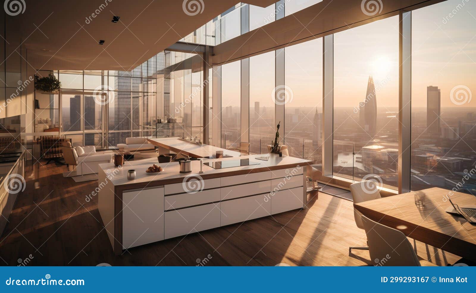 Gorgeous Contemporary Kitchen with Breathtaking Sunrise Scenery through ...