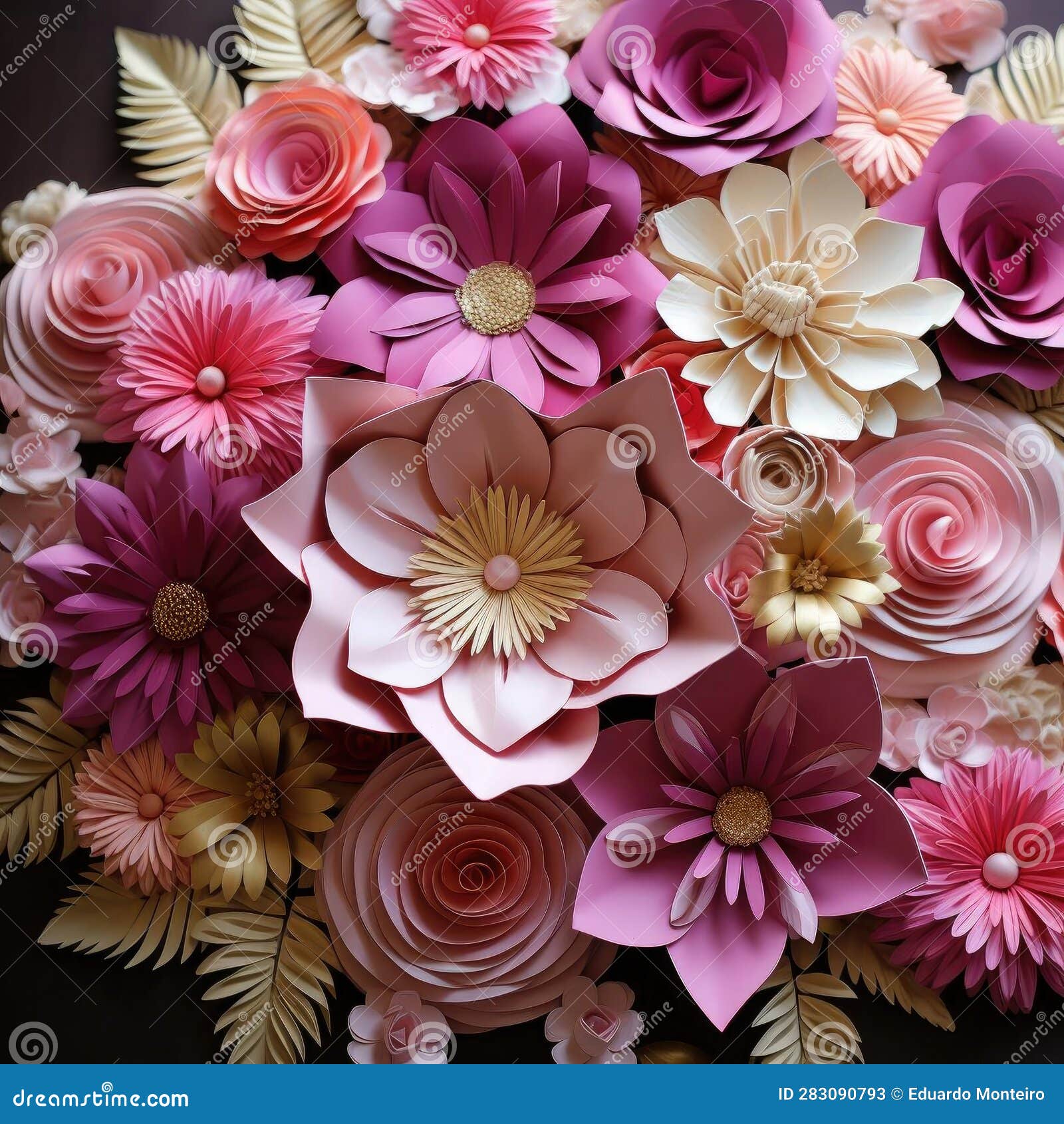 Gorgeous Display of Paper Flowers in Pink and Gold Stock Illustration ...