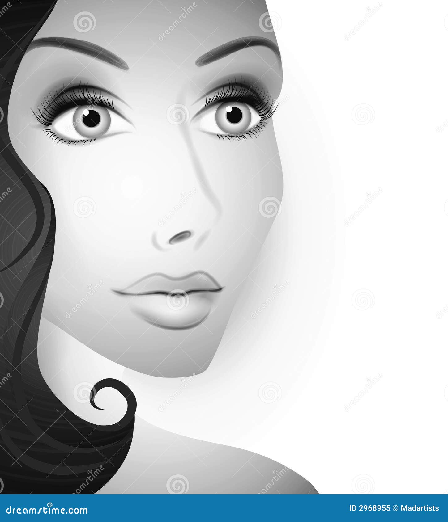 Gorgeous Face of Woman BW stock illustration. Illustration of females ...