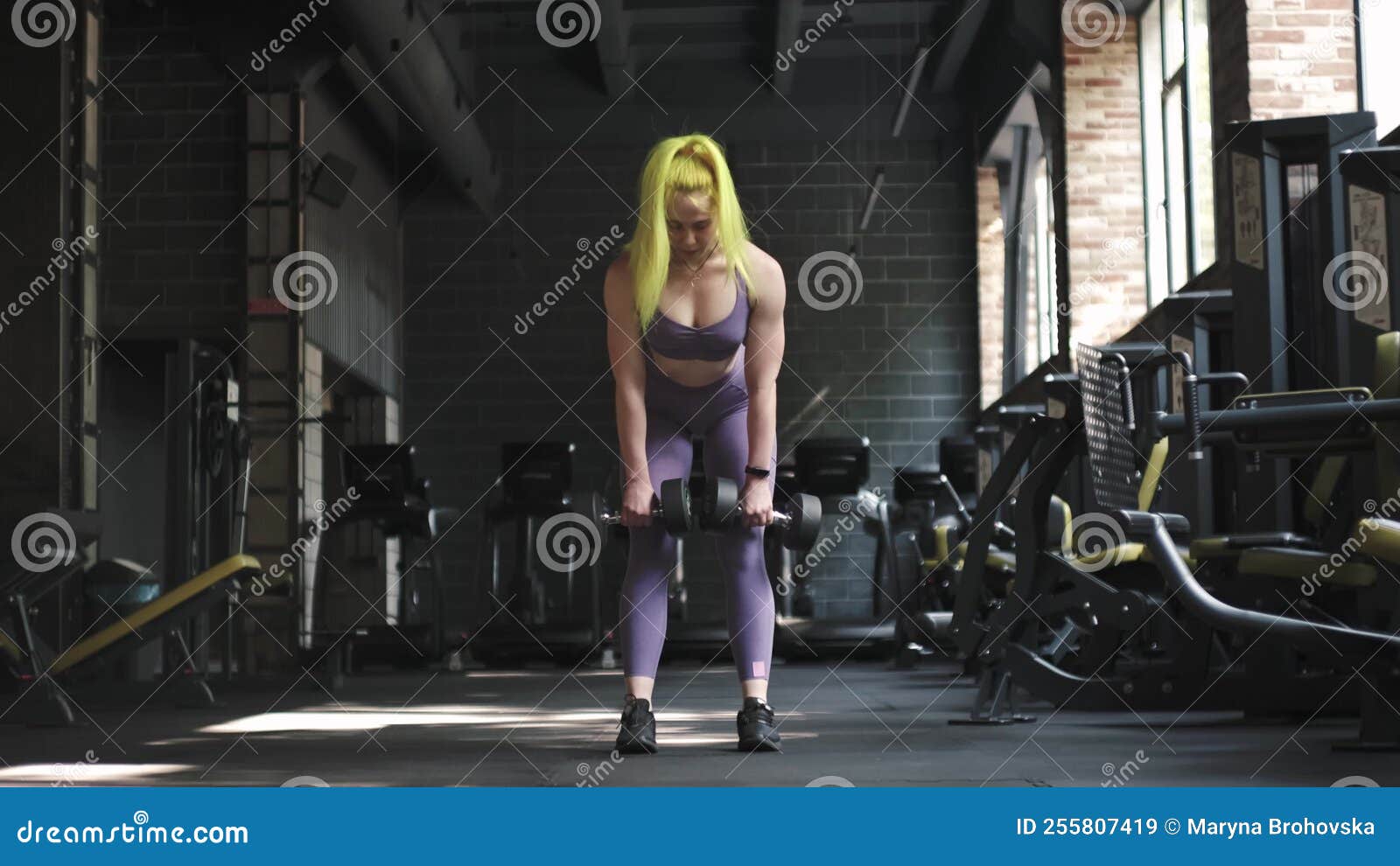 Gorgeous Female Professional Bodybuilder Doing Workout Exercises in Gym ...