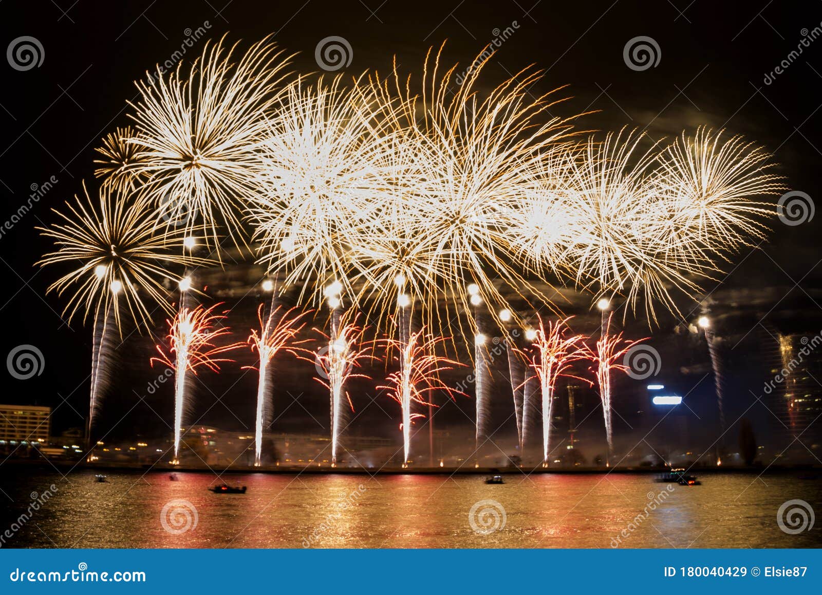 Gorgeous Fire Show. Exciting Colourful Firework Splashes Exploding in ...