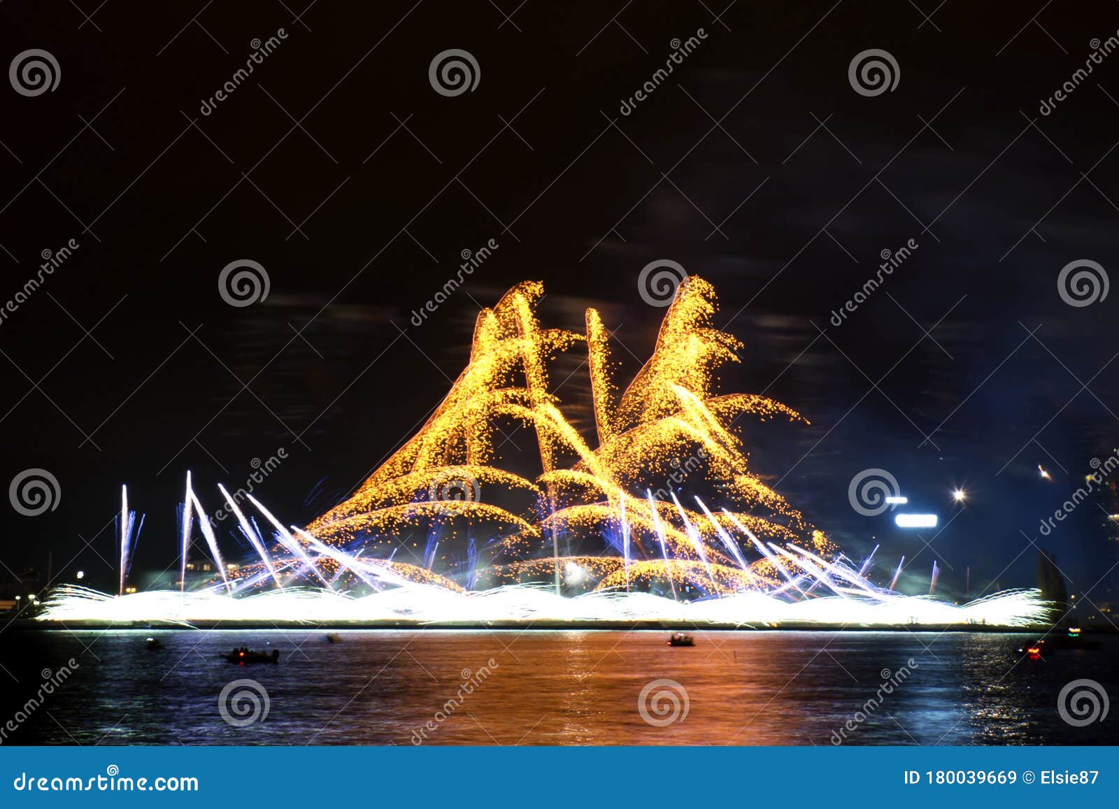 Gorgeous Fire Show. Exciting Colourful Firework Splashes in Form of ...