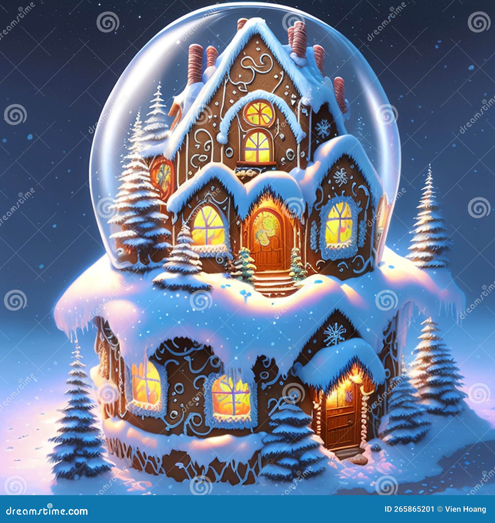 Gorgeous Gingerbread House Inside a Snowglobe, AI Stock Illustration ...