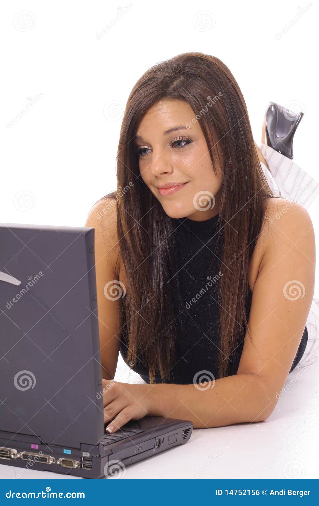 Gorgeous Girl Checking Emails on Laptop Vertical Stock Photo - Image of ...