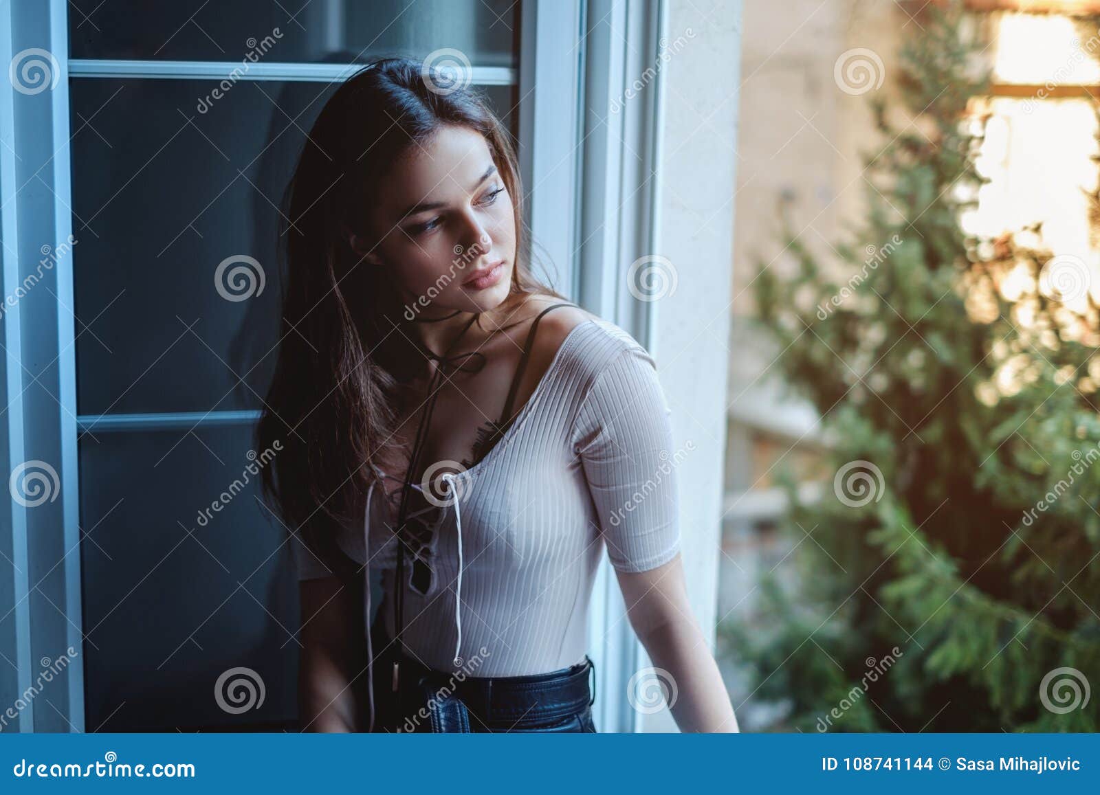 Gorgeous Girl Looking through Window Stock Photo - Image of lady, long ...