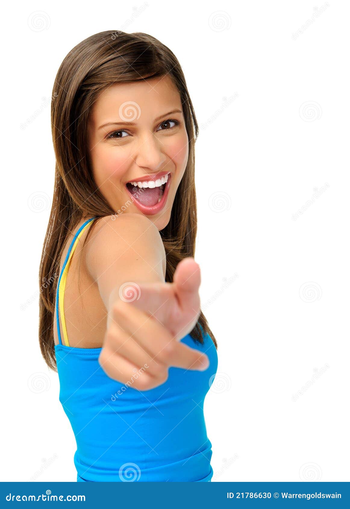 Gorgeous Girl Points Towards Camera Stock Photo - Image of brunette ...