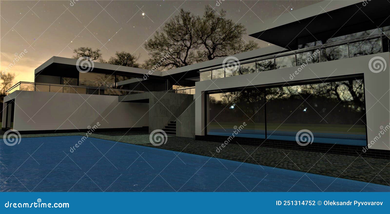 Gorgeous High-tech Home Design. Night View. Stock Illustration ...